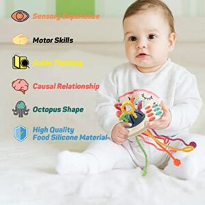 Montessori Toys for 1-3 Year Old, Silicone Pull String Activity Toys, Baby Sensory Toys with Rattle, Baby Travel Toys, Baby Teething Toys fine Motor Skills Toddler 18m+ Birthday Gift for Toddlers