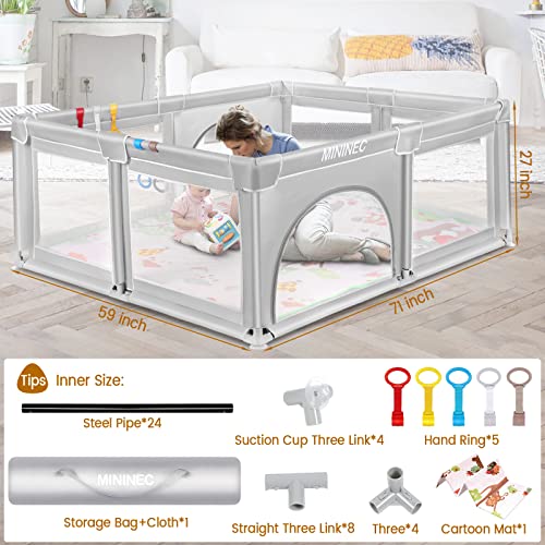 Baby Playpen with Mat,70"x59" Baby Playpen for Babies and Toddlers,Kids Playard Activity Center with Anti-Slip Design,Zipper Gates with Visible Mesh,Hand Rings