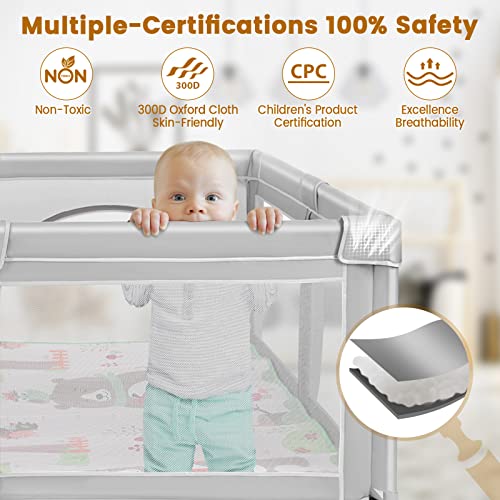 Baby Playpen with Mat,70"x59" Baby Playpen for Babies and Toddlers,Kids Playard Activity Center with Anti-Slip Design,Zipper Gates with Visible Mesh,Hand Rings