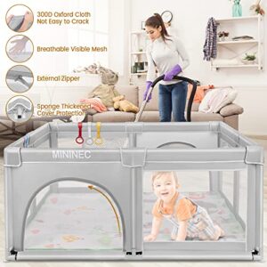 Baby Playpen with Mat,70"x59" Baby Playpen for Babies and Toddlers,Kids Playard Activity Center with Anti-Slip Design,Zipper Gates with Visible Mesh,Hand Rings