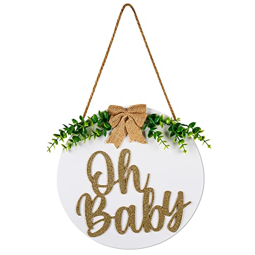 Oh Baby Wooden Sign with Gold Painted – for Farmhouse Porch Outdoor Home Wall Front Door Decor – Baby Shower, Gender Reveal, Baby Announcements Party Backdrop – by ZouYee