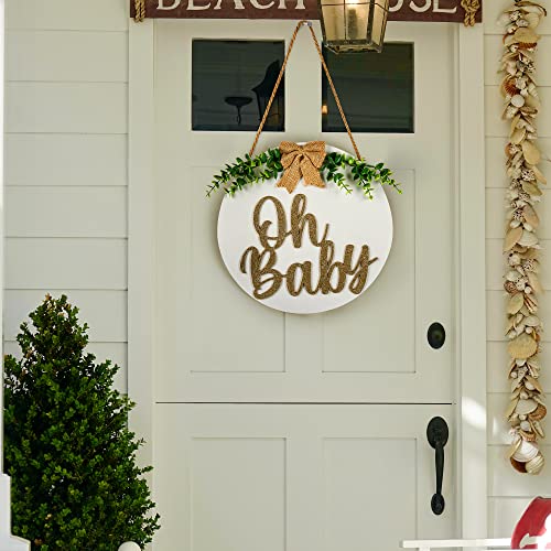 Oh Baby Wooden Sign with Gold Painted – for Farmhouse Porch Outdoor Home Wall Front Door Decor – Baby Shower, Gender Reveal, Baby Announcements Party Backdrop – by ZouYee