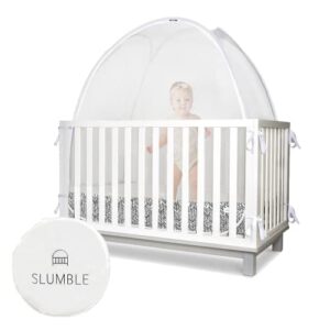 slumble luxury crib tent | crib tent to keep baby from climbing out of crib | upgraded mesh crib bumper option | premium instant pop-up crib cover | baby crib safety tent | designed in the usa