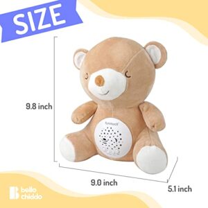 Baby Soother - Sleep Soothing White Noise, Portable Night Light Projector and Melodies, Toddler Crib Lullaby Machine Sleeping Aid for Newborns and Up, Babies Stuffed Animal Plush Toy (Teddy Bear)