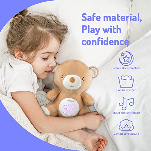 Baby Soother - Sleep Soothing White Noise, Portable Night Light Projector and Melodies, Toddler Crib Lullaby Machine Sleeping Aid for Newborns and Up, Babies Stuffed Animal Plush Toy (Teddy Bear)