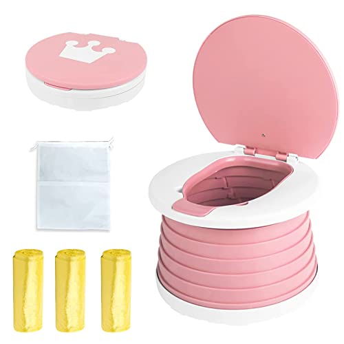 Travel Potty，Toddler Travel Potty，Portable Toddler Potty，Travel Potties Foldable ，Toddler Travel Potty Folding Toilet，Apply to Seat Emergency Toilet for Car, Camping, Outdoor, Indoor (Pink)