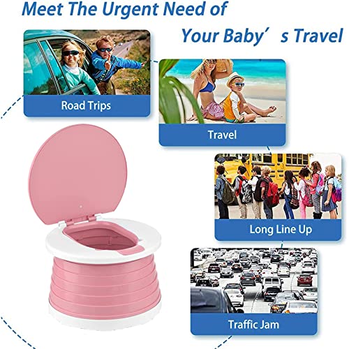 Travel Potty，Toddler Travel Potty，Portable Toddler Potty，Travel Potties Foldable ，Toddler Travel Potty Folding Toilet，Apply to Seat Emergency Toilet for Car, Camping, Outdoor, Indoor (Pink)