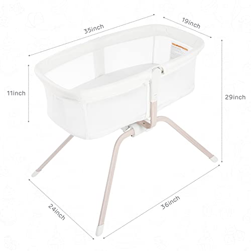 TCBunny Rocking Bassinet & Baby Bassinet Bedside Sleeper, 2-Sided Mesh Portable Bed Crib for Newborn Baby, Trave Bag Included (White)