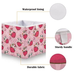 Kigai Cute Cartoon Love Cow Cube Storage Bin, Large Foldable Organizer Basket for Toys, Shelves, Laundry, Nursery -11 x 11 x 11 in