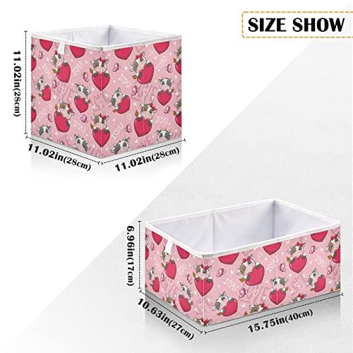 Kigai Cute Cartoon Love Cow Cube Storage Bin, Large Foldable Organizer Basket for Toys, Shelves, Laundry, Nursery -11 x 11 x 11 in