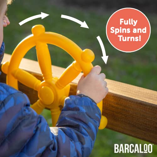 Barcaloo Kids Playground Pirate Ship Wheel – Yellow Jungle Gym Steering Wheel for Swing Set, Childrens Steering Wheel Simulation Toy, Pirate Ship Steering Wheel Toys for Toddlers. Wheel Playset