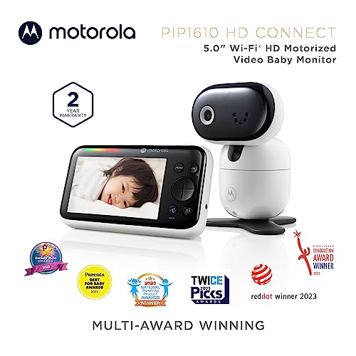 Motorola Baby Monitor PIP1610 HD Connect - 5" WiFi Video Baby Monitor with Camera, Wall Mount, 1080p, Smart Phone Nursery App, 1000ft Range, 2-Way Audio, Remote Pan-Tilt-Zoom, Room Temp, Lullabies