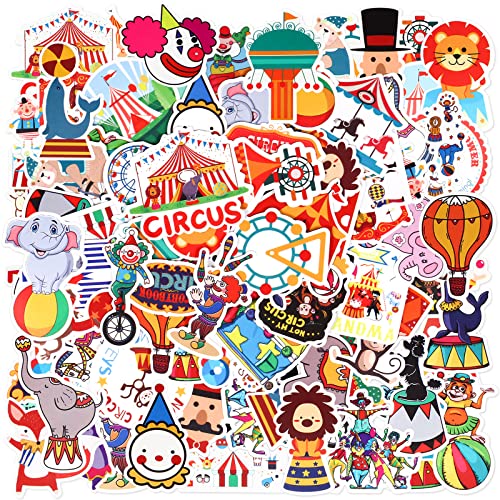 100 Pcs Circus Party Favors Stickers Vinyl Waterproof Funny Circus Decals for Water Bottles Laptop Scrapbooking Travel Cups, Circus Sticker Packs Gifts for Adults Teens Kids (Circus Style)