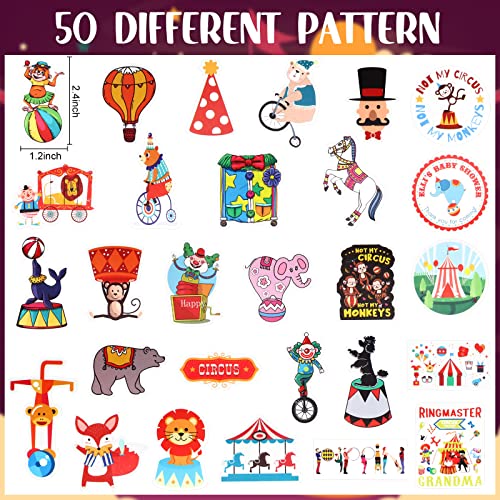 100 Pcs Circus Party Favors Stickers Vinyl Waterproof Funny Circus Decals for Water Bottles Laptop Scrapbooking Travel Cups, Circus Sticker Packs Gifts for Adults Teens Kids (Circus Style)