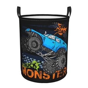 gbuzozie monster truck print round laundry hamper storage basket toys clothes organizer bin for home bathroom bedroom dorm nursery, 38l