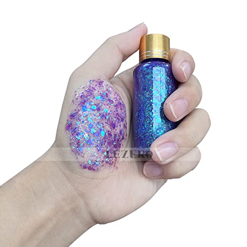 Holographic Laser Body Glitter Gel, Mermaid Sequins Face Glitter Makeup for Body, Hair, Face, Nail, Eyeshadow, Long Lasting Waterproof Party Glitter for Festival Stage Nightclubs, 1oz (Laser Blue)