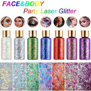 Holographic Laser Body Glitter Gel, Mermaid Sequins Face Glitter Makeup for Body, Hair, Face, Nail, Eyeshadow, Long Lasting Waterproof Party Glitter for Festival Stage Nightclubs, 1oz (Laser Blue)