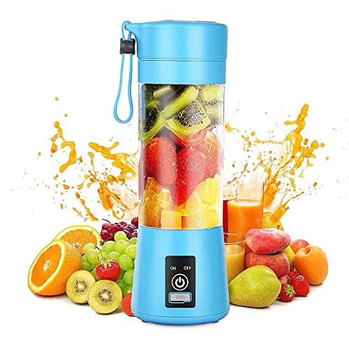 Portable Blender, Personal Blender for Shakes and Smoothies, Blender shake Smoothie for Kitchen Personal Size Blenders with Rechargeable USB, 380Ml Traveling Fruit Veggie Juicer Cup With 6 Blades (Blue)