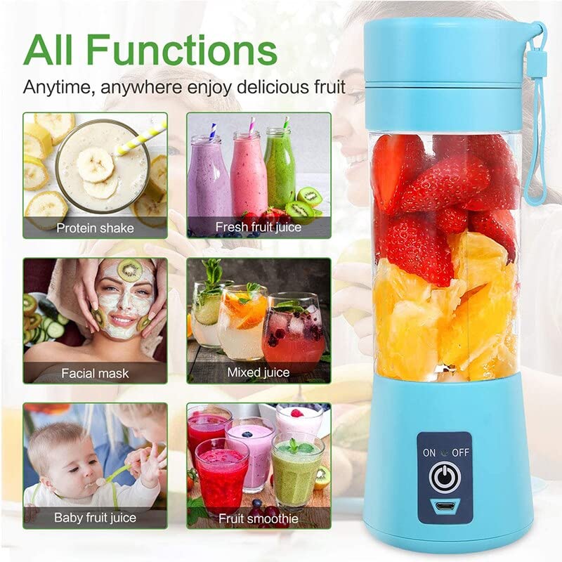 Portable Blender, Personal Blender for Shakes and Smoothies, Blender shake Smoothie for Kitchen Personal Size Blenders with Rechargeable USB, 380Ml Traveling Fruit Veggie Juicer Cup With 6 Blades (Blue)