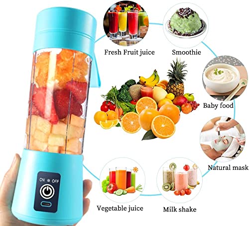 Portable Blender, Personal Blender for Shakes and Smoothies, Blender shake Smoothie for Kitchen Personal Size Blenders with Rechargeable USB, 380Ml Traveling Fruit Veggie Juicer Cup With 6 Blades (Blue)