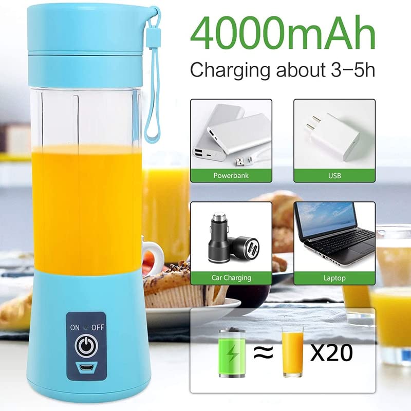 Portable Blender, Personal Blender for Shakes and Smoothies, Blender shake Smoothie for Kitchen Personal Size Blenders with Rechargeable USB, 380Ml Traveling Fruit Veggie Juicer Cup With 6 Blades (Blue)