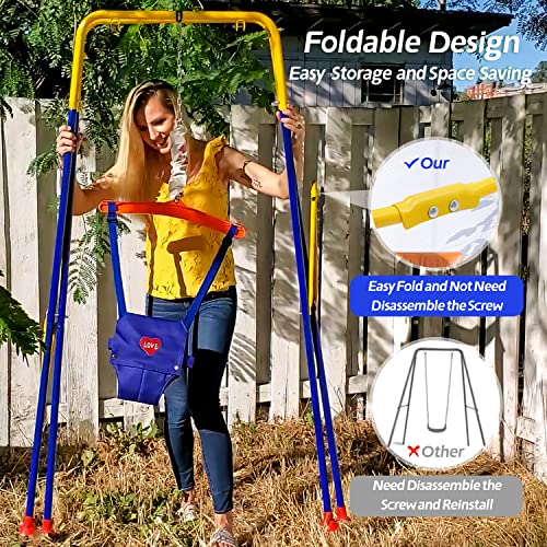 3-in-1 Toddler Swing Set and Baby Jumper, Baby Swing with Bouncers for Indoor Outdoor Play, Sturdy Safety Seat and Foldable Metal Swing Stand Easy to Assemble and Store at Home Garage