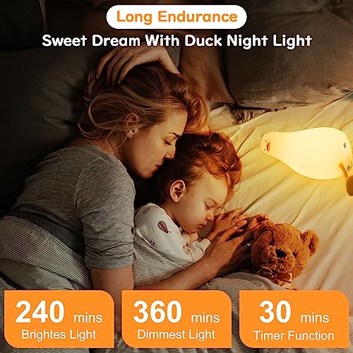 FAMIDUO Lying Flat Duck Lamp, Squishy Night Light with Cute DIY Gift, Dimmable Led Light Up Duck, Boy Girls Kawaii Bedroom/Home Decor, Rechargeable Bedside Touch Soft Lamp for Breastfeeding/Sleeping