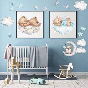 12 Sheet 78 Pcs Bear Wall Decals Decor, Sweet Dreams Little One Cloud Balloon Bear Boys Wall Decor Cute Bear Sleeping on The Moon Stars Wall Sticker for Kids Baby Room Nursery Decor