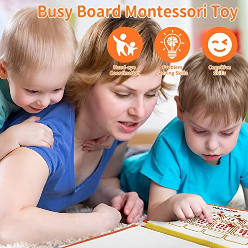 TUNJILOOL Busy Board Montessori Toy for 1 2 3 4 Year Old Toddlers, Quiet Book Sensory Toys Educational Travel Toys Car Activities for Boys Girls Gift (Dark Blue)