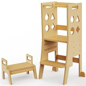 zarkeet wooden toddler standing tower, 2 in 1 kitchen toddler tower helper stool for toddlers 1-3,baby wood anti-drop safety rail step stools for bathroom & kitchen counter