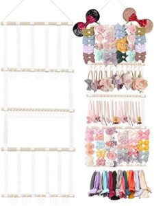 48" x 15" headband holder, baby headband organizer w/16pcs cotton ribbons, 40pcs s hooks, 1pc non-trace hook & 1pc cotton rope, bow holder for girls hair bows for wall, door or closet