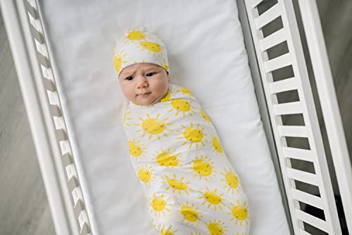 Little Sleepies Newborn Swaddle + Hat Set, Bamboo Viscose Baby Wrap, Sunshine