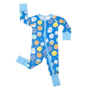 little sleepies baby boy pajama, bamboo viscose zippy pjs, blue cookies & milk, 3-6m