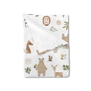 hawskgfub woodland animals neutral baby boy girl blanket, nursery boho forest bear deer fox owl flannel fleece swaddle receiving blankets, soft unisex toddler infant kids newborn crib bedding 30 x 40