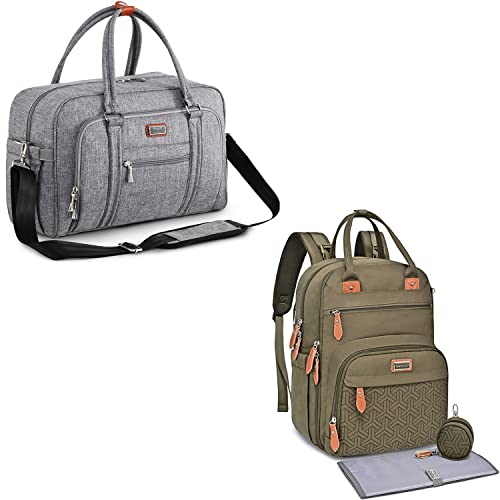 Diaper Bag Backpack, Diaper Bag Tote, WELAVILA Large Convertible Baby Bags, Gray & Army Green