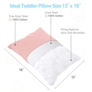 Babebay Toddler Pillow with Pillowcase, 13×18 100% Cotton Toddlers Pillows for Sleeping, Machine Washable Kids Pillows Perfect for Toddler Bed, Daycare, Small Pillows for Toddlers, Kids, Girls - Pink