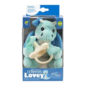 Dr. Brown's Baby Lovey Pacifier & Teether Holder, Dragon with Ecru HappyPaci, 100% Silicone, 0-6m