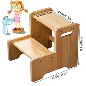 Wooden Step Stool,Toddler Step Stool,Wood 2 Step Stool for Kids,Bathroom and Kitchen Step Stool for Toddlers