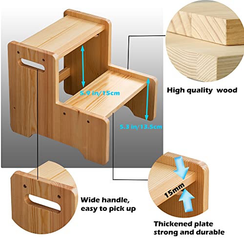 Wooden Step Stool,Toddler Step Stool,Wood 2 Step Stool for Kids,Bathroom and Kitchen Step Stool for Toddlers