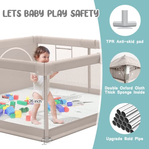 ZEEBABA Baby Playpen with Mat, 47x47inch Playpen, Playpen for Babies and Toddlers, Small Baby Play Pens, Large Playpen for Toddler, Play Yard for Infants with 47" Play Mat, Playard with Gate