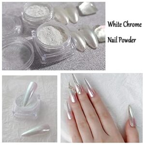 2 Boxes White Pearl Chrome Nail Powder, Mirror Effect Aurora Magic Pearlescent White Nail Powder Pigment, High Gloss Glitter Nail Art, Holographic Ice Aurora Dust Nail Powder for Manicure Decorations