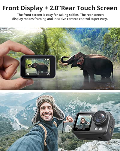 AKASO Brave 4 Elite 4K60fps 20MP Ultra HD Action Camera IPX8 33FT Underwater Camcorder Waterproof Camera with 64GB Storage, Touch Screen, Stabilization 2.0, Built-in 1650mAh Battery and Accessory Kit