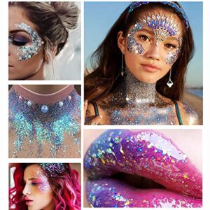 Yeweian Pink Body Face Glitter Gel, Liquid Holographic Chunky Glitter Singer Concerts Music Festival Rave Accessories, Mermaid Lip Eye Nails Hair Body Glitter Makeup, 50g