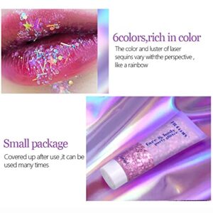 Yeweian Pink Body Face Glitter Gel, Liquid Holographic Chunky Glitter Singer Concerts Music Festival Rave Accessories, Mermaid Lip Eye Nails Hair Body Glitter Makeup, 50g