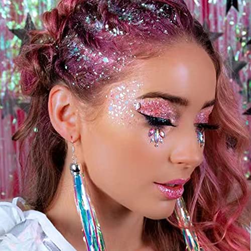 Yeweian Pink Body Face Glitter Gel, Liquid Holographic Chunky Glitter Singer Concerts Music Festival Rave Accessories, Mermaid Lip Eye Nails Hair Body Glitter Makeup, 50g