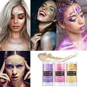 Yeweian Pink Face Body Glitter Stick, Lip Eye Nails Hair Body Glitter Gel,Singer Concerts Face Body Sequins Glitter Makeup, Mardi Gras Glitter Accessories,Chunky Holographic Face Glitter Gel for Women