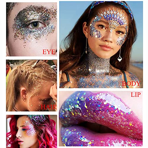 Yeweian Pink Face Body Glitter Stick, Lip Eye Nails Hair Body Glitter Gel,Singer Concerts Face Body Sequins Glitter Makeup, Mardi Gras Glitter Accessories,Chunky Holographic Face Glitter Gel for Women