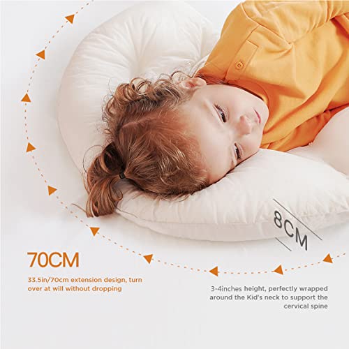 Choc chick Curve Long Toddler Kids Body Pillow for Sleeping,34x28inches Moon Shape Soft Child Hug Sleep Pillow,100% Organic Cotton Pillowcase Washable Breathable Crib Pillows