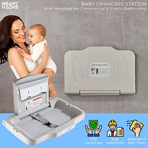 SMART HACKS Baby Changing Station Wall Mounted, Diaper Changing Station, CPSC Compliant, Commercial Baby Changing Station Wall Mounted