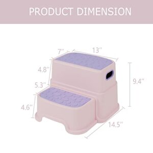 HOMKO 2 Step Kids Toddler Potty Training Step Stool for Bathroom Kitchen Sink and Toilet Anti-Slip Potty Stools, 3 in 1 Independent Stepping Stool, Pink